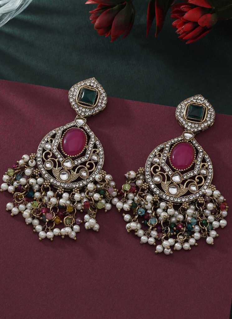 Multi Color Party Wear Diamond Work Pretty Earrings – Jodhpuri Galax